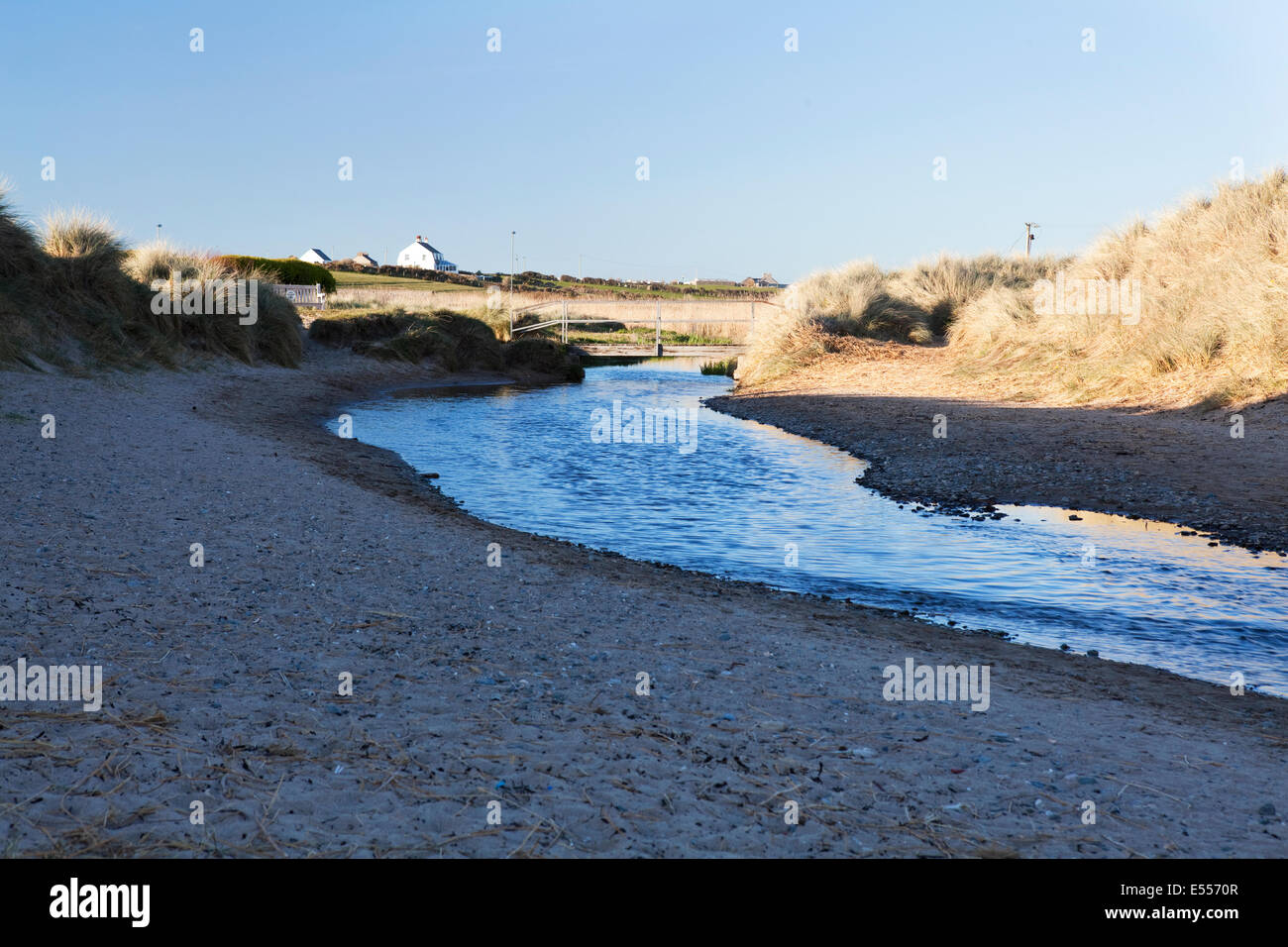 Stream running from Maelog lake to Broad Beach, Rhosneigr, Anglesey, North Wales, Uk Stock Photo ...