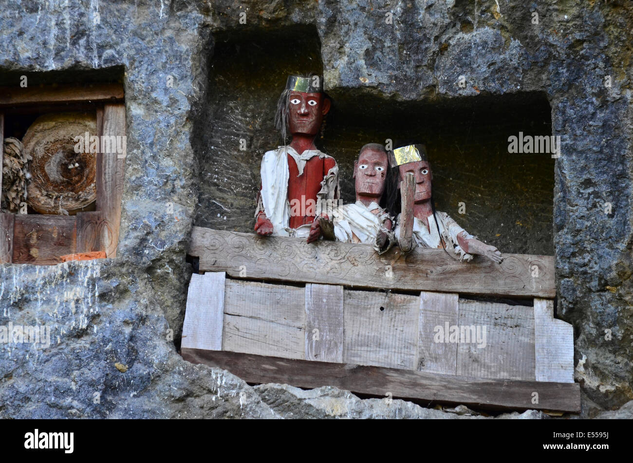 Tau Tau ancestral figures of the Toraja people in rock tomb, Rantepao ...