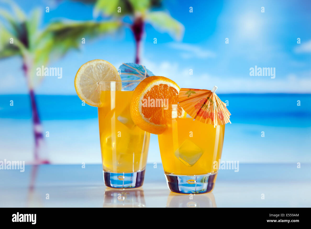 Exotic alcohol drinks set with fruits Stock Photo - Alamy