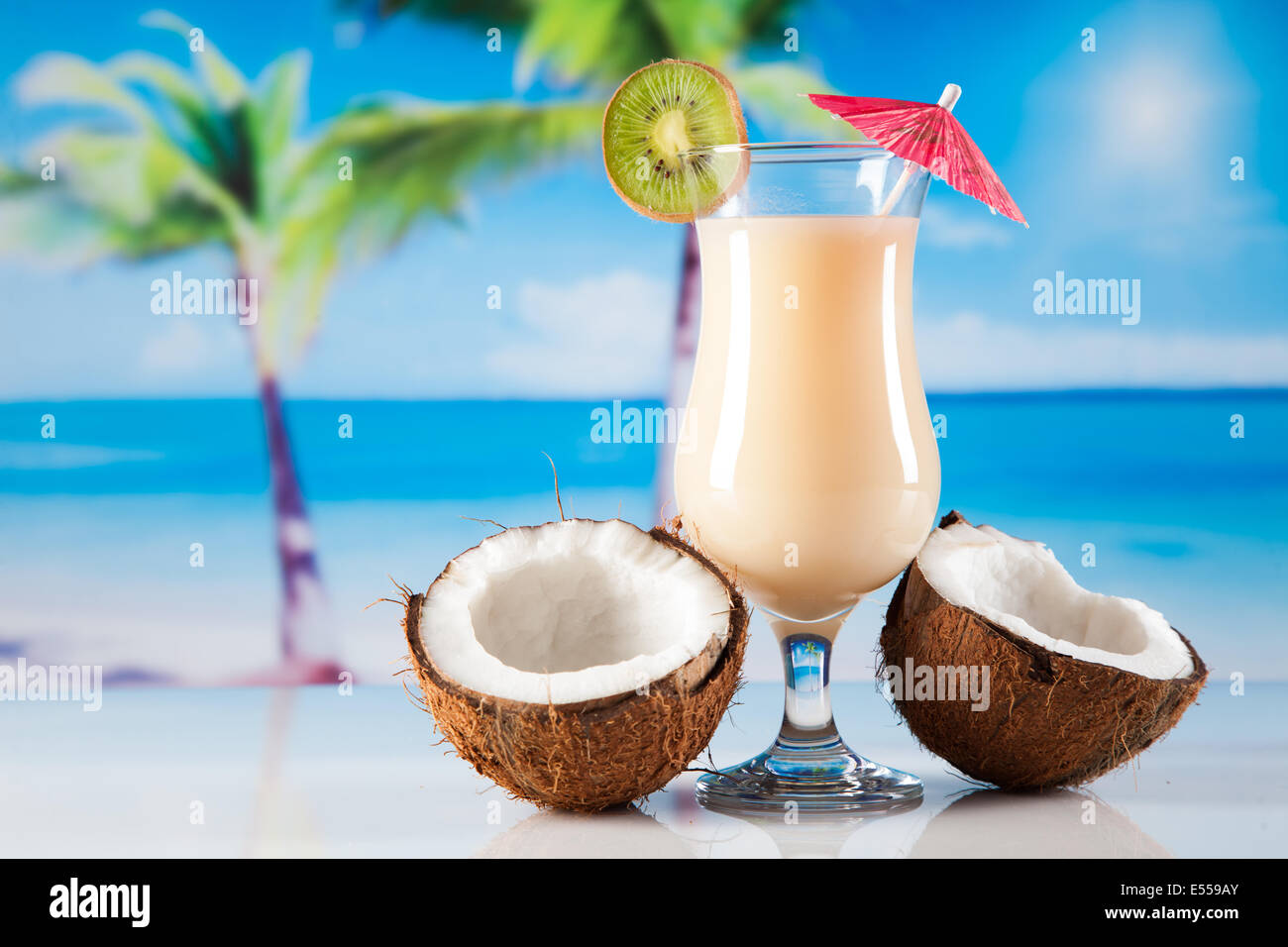 Exotic alcohol drinks set with fruits Stock Photo - Alamy