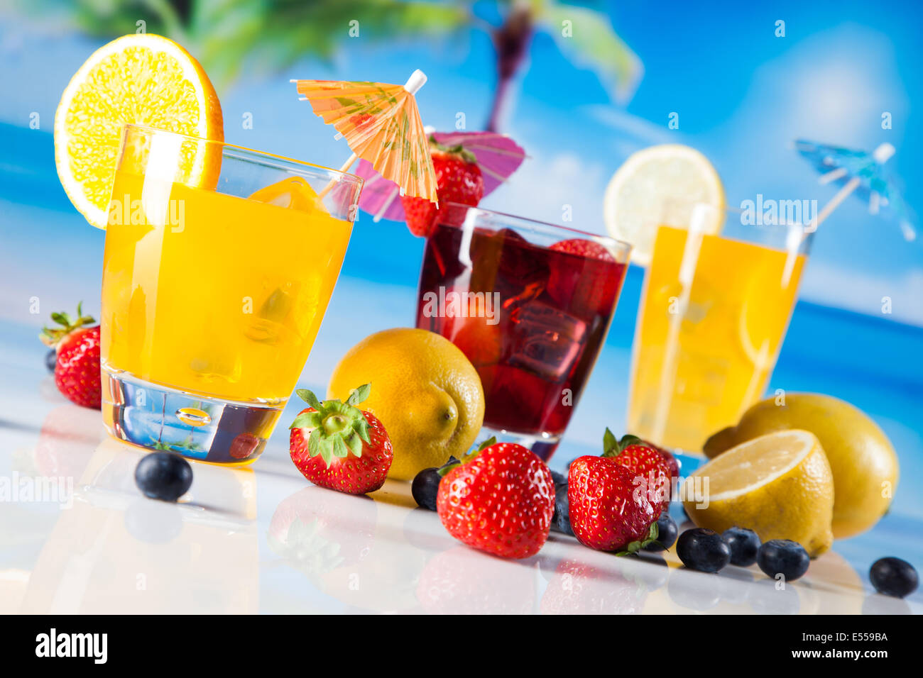 Exotic alcohol drinks set with fruits Stock Photo - Alamy