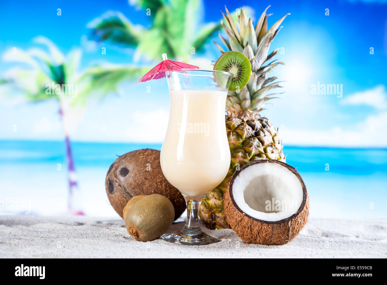Exotic alcohol drinks set with fruits Stock Photo - Alamy