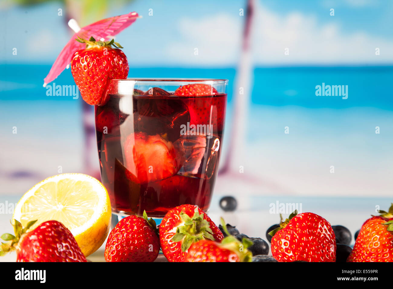 Exotic alcohol drinks set with fruits Stock Photo - Alamy