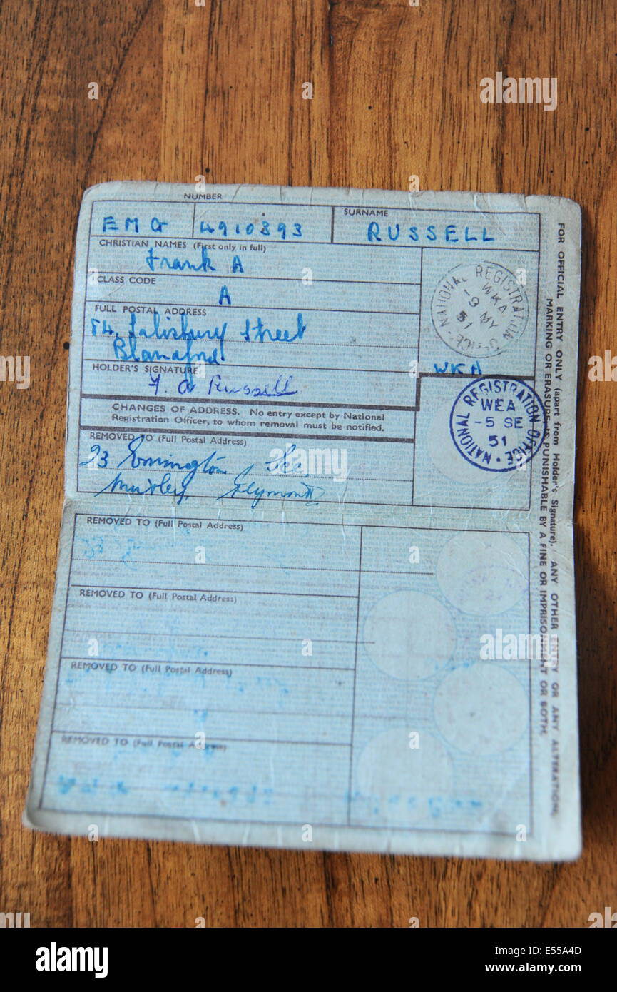 British National Registration Identity card from 1951 Stock Photo - Alamy