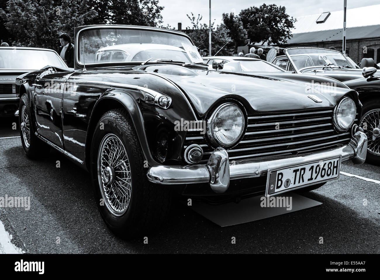 BERLIN, GERMANY - MAY 17, 2014: Sports car Triumph TR5. Black and white ...