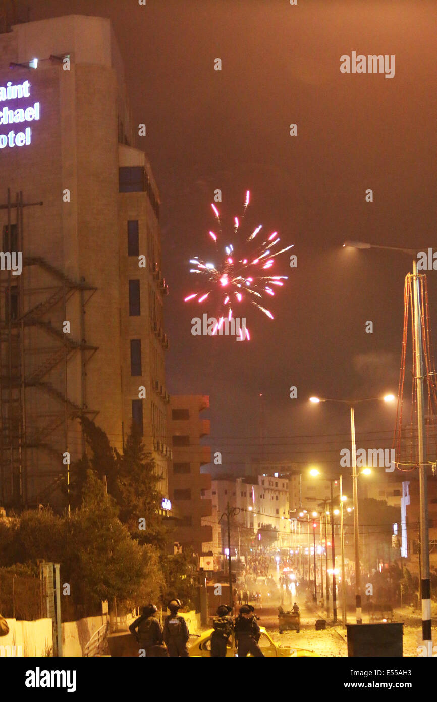 Gaza. 20th July, 2014. Fireworks explode over head. Palestinians turned ...