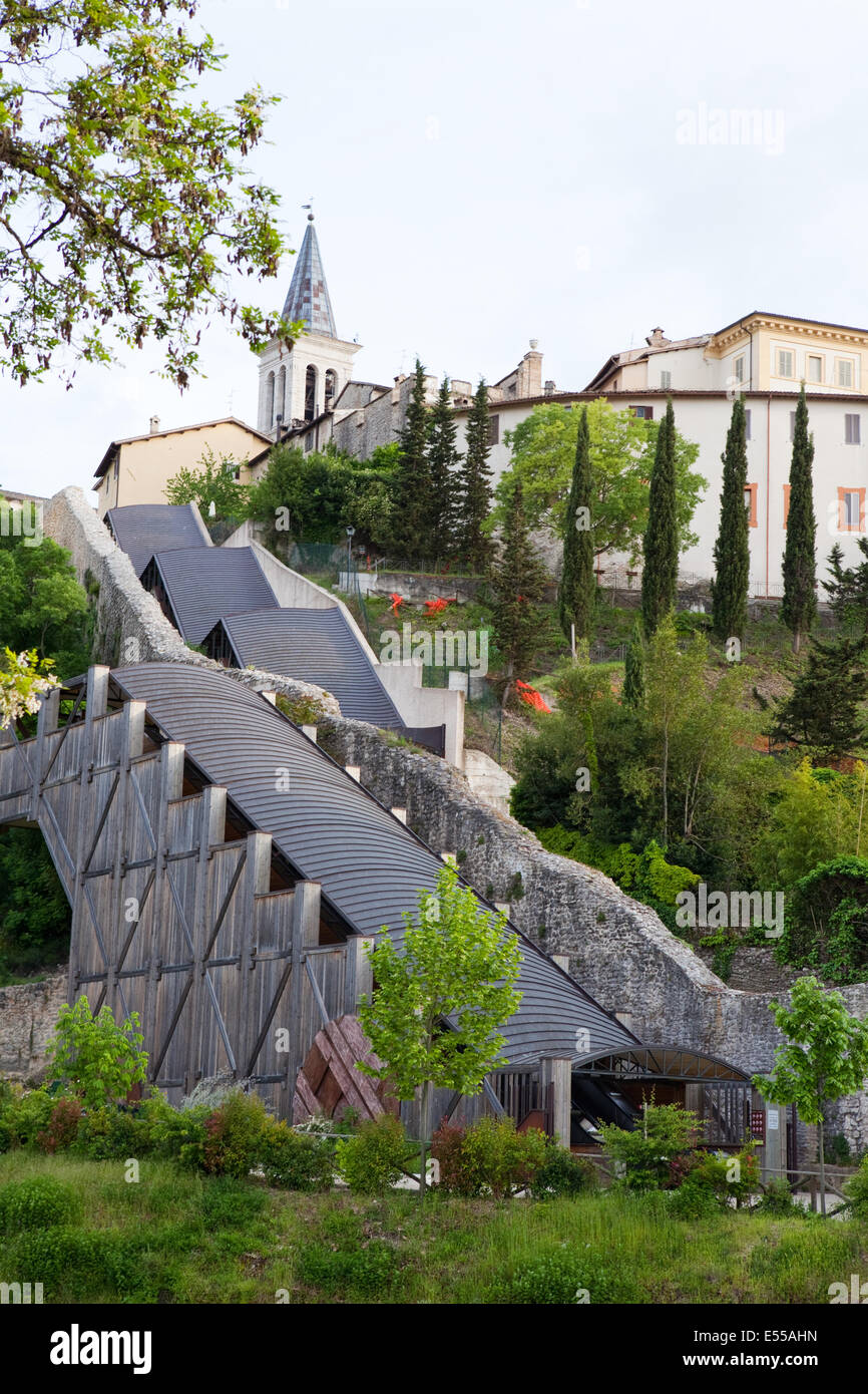 Escalator to top of Spoleto, Umbria, Italy Stock Photo - Alamy