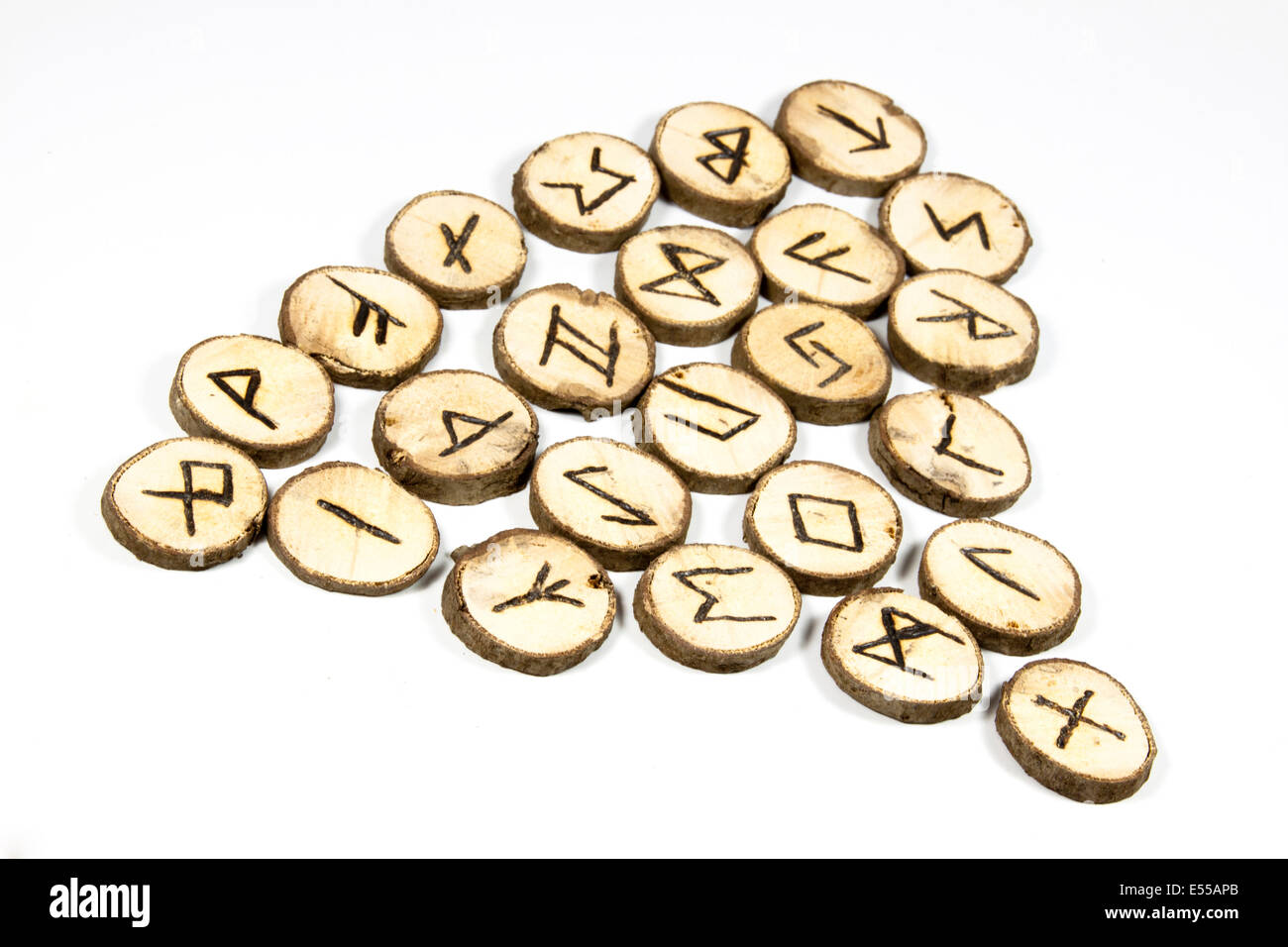 Nordic symbols on collection of handmade wooden runes Stock Photo - Alamy