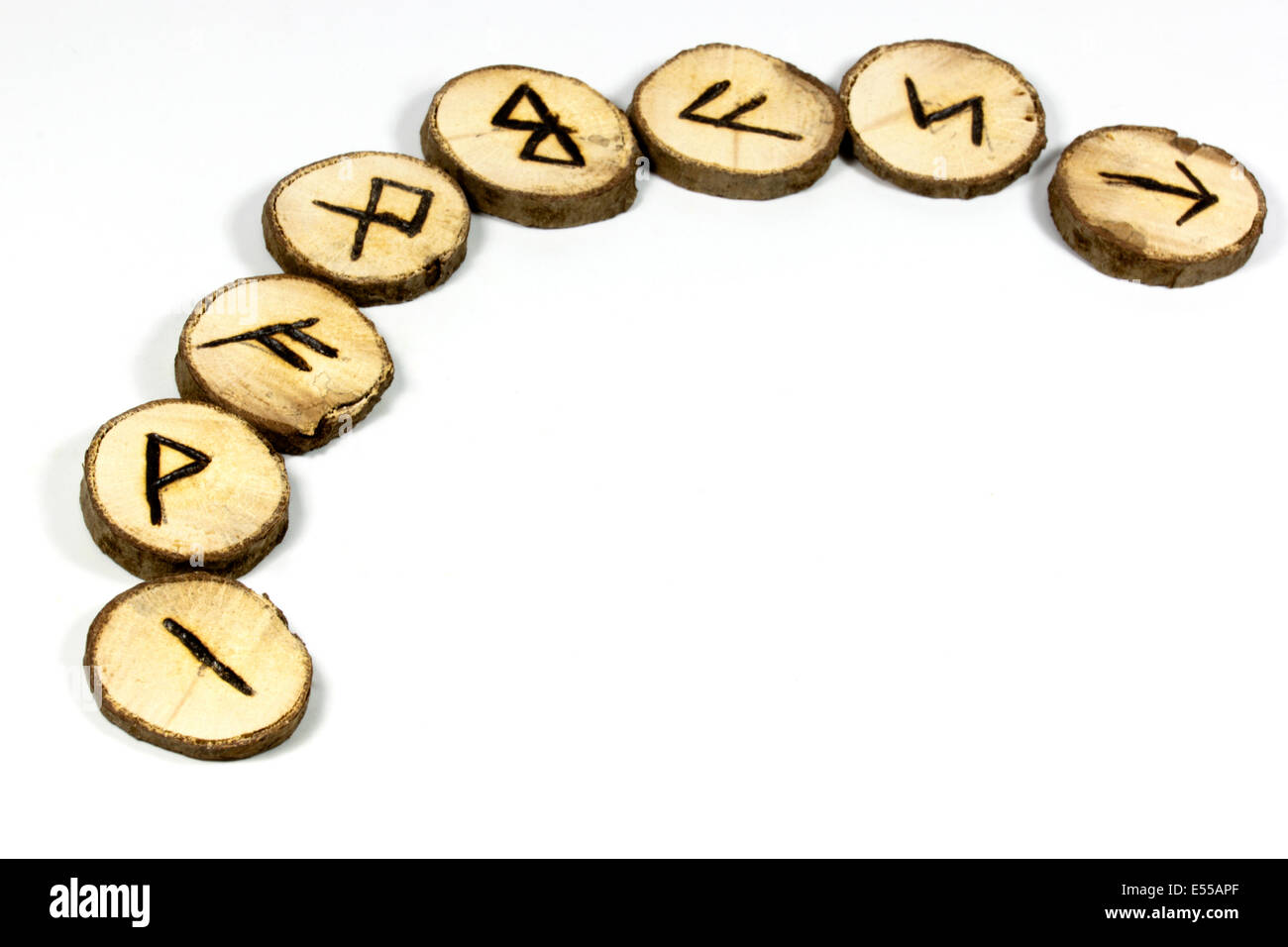 display of symbols on handmade wooden runes Stock Photo - Alamy
