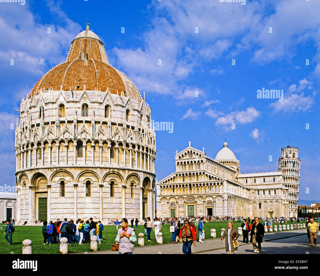 View of the Piazza del Duomo showing the Pisa Baptistry, the Camposanto ...