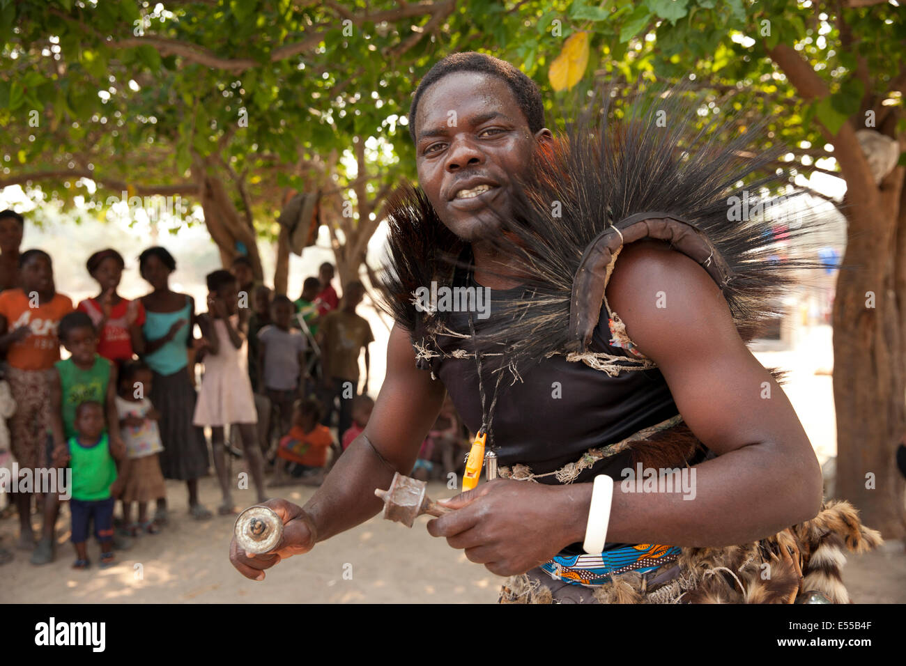 Traditional African medicin man, dancing to cure an illness, In Barotse ...