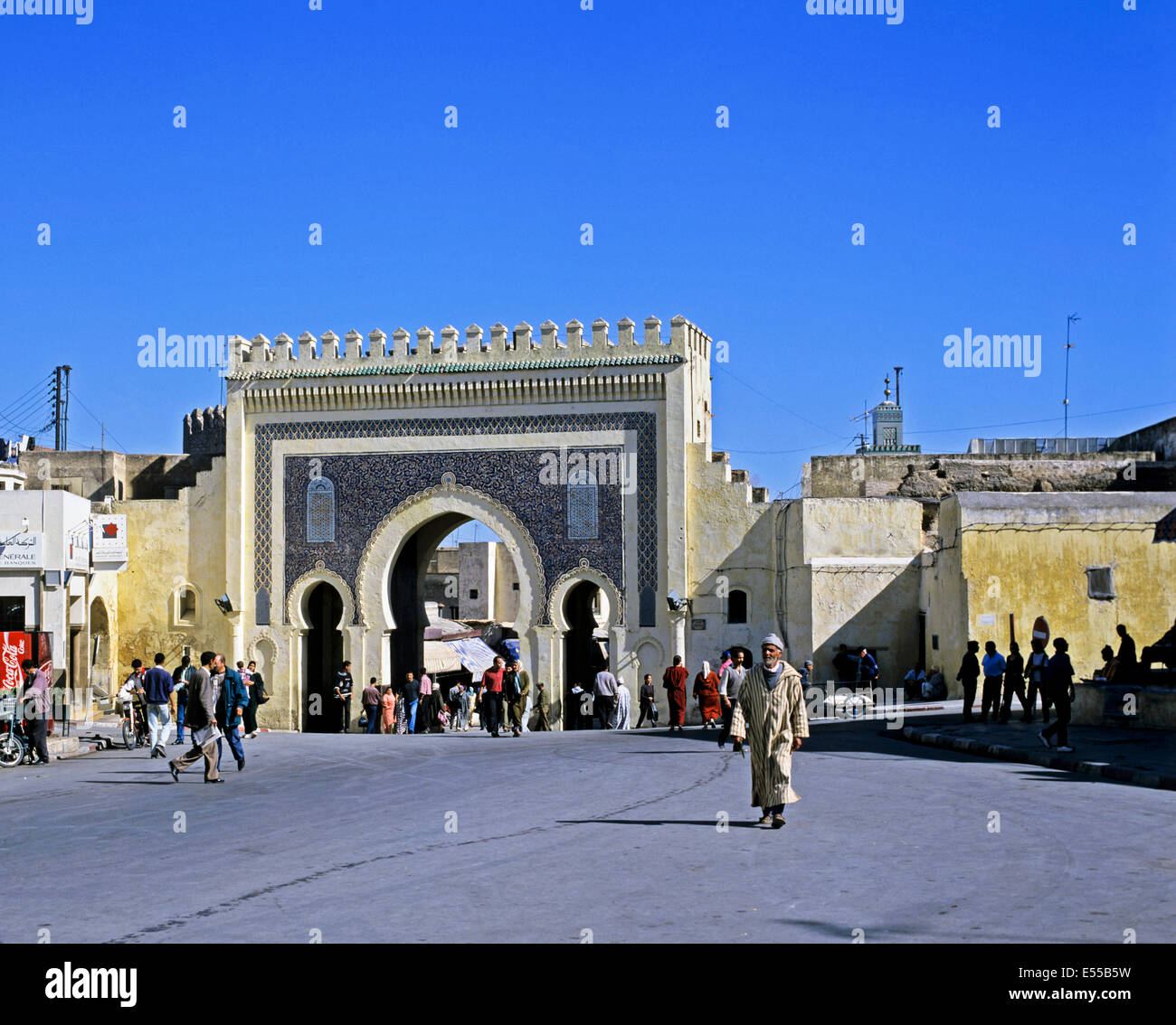 View of Bab Bou Jeloud, "The Blue Gate" of Fez, Fez, Morocco Stock ...