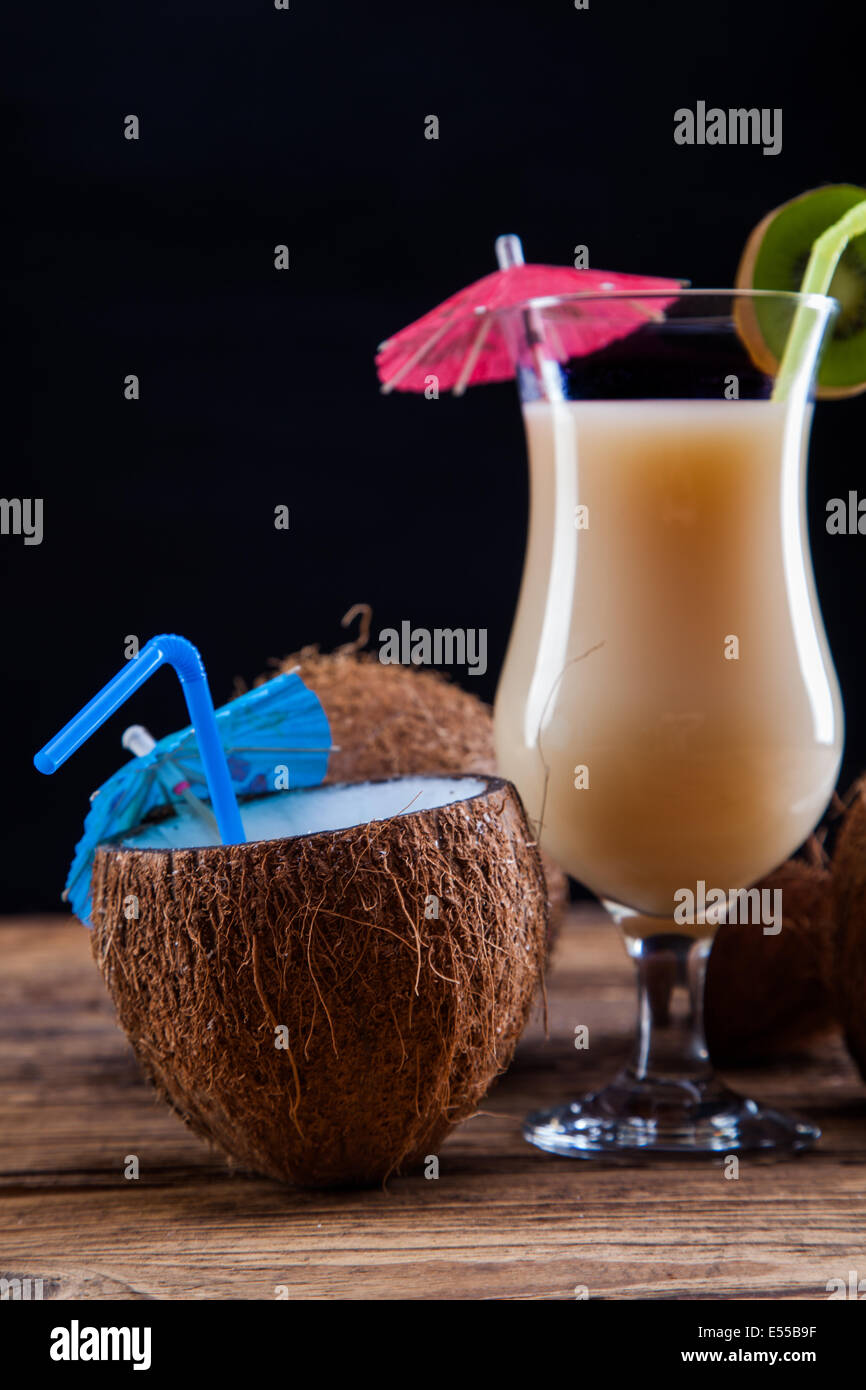 Exotic alcohol drinks set with fruits Stock Photo - Alamy
