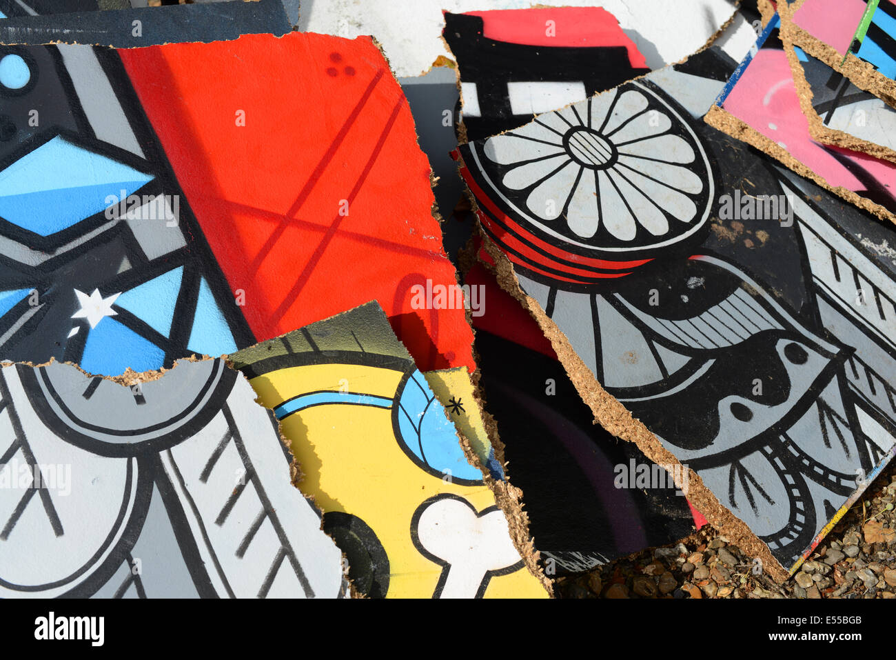 Pieces of abstract student artwork smashed and broken up for disposal ...