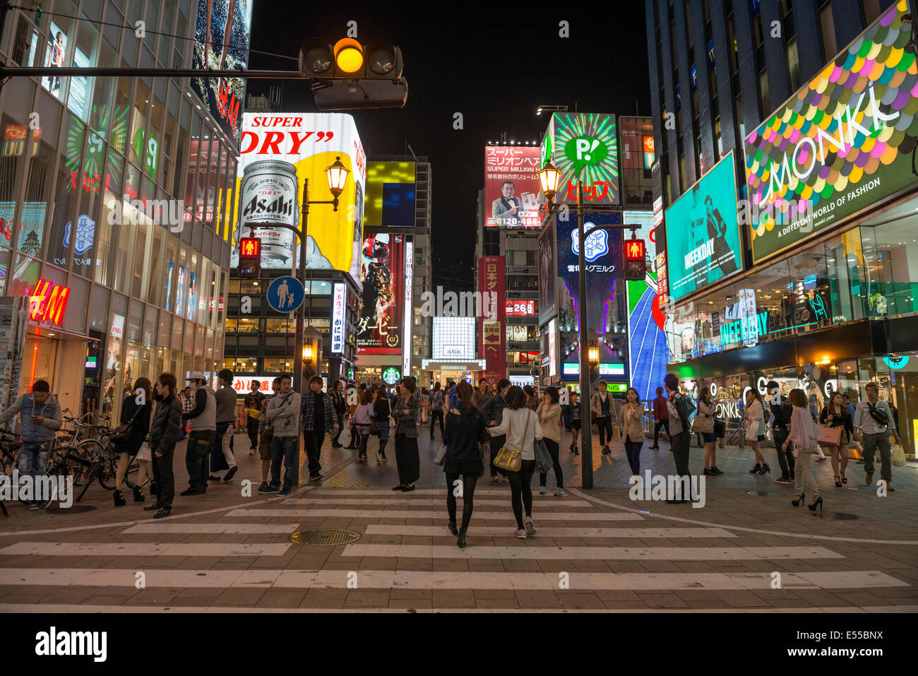 Illuminated Neon Signs Viewed towards Ebisu Bridge in Dotonbori at ...