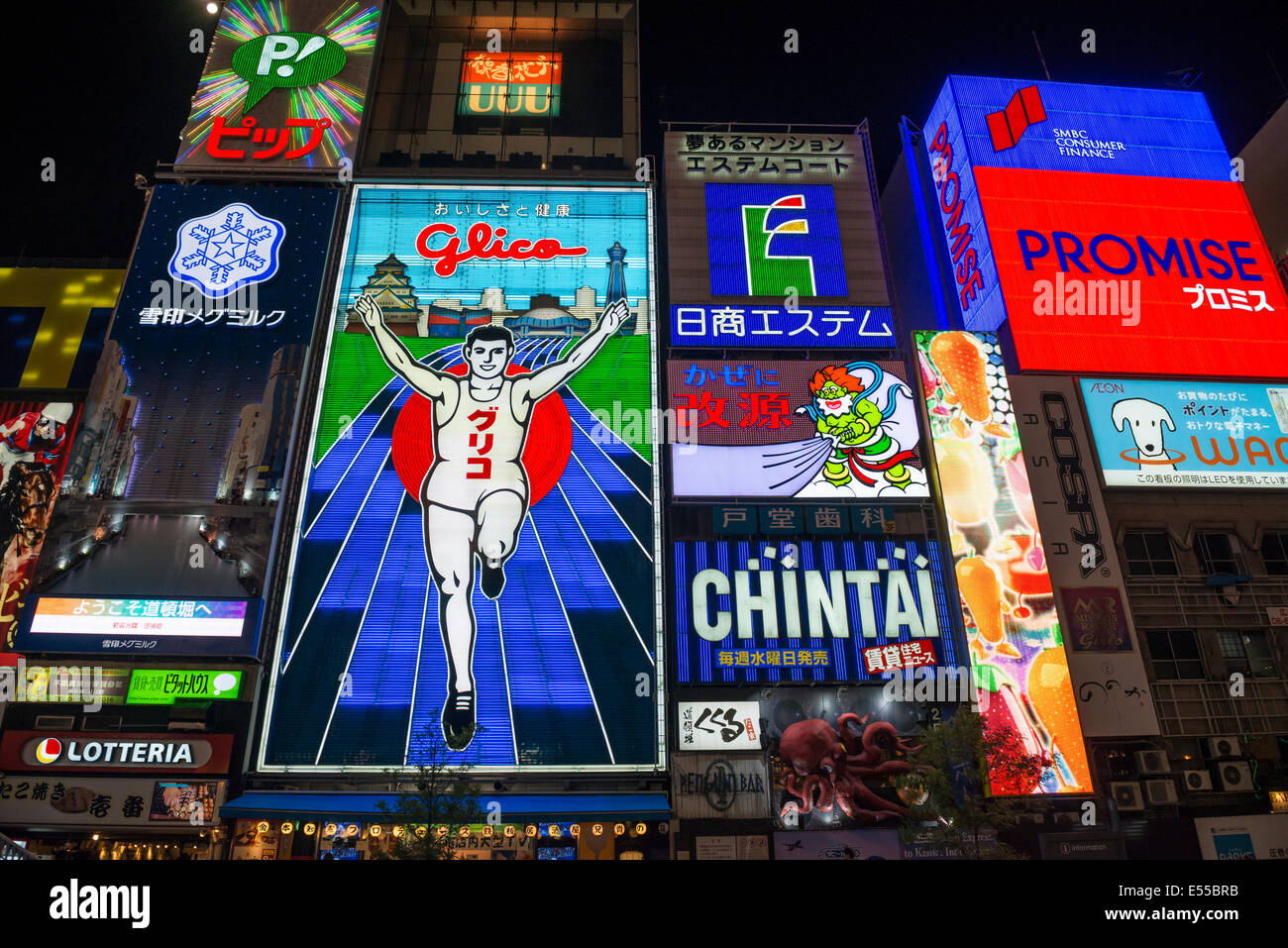 Illuminated Neon Signs along Dotonbori Canal at Night, Osaka, Japan ...