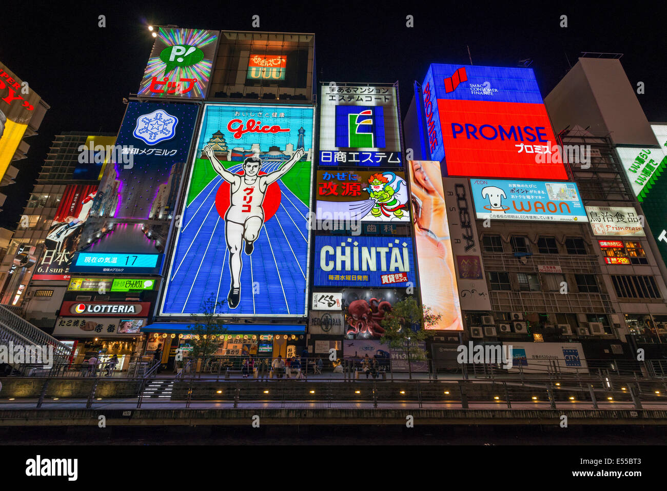Illuminated Neon Signs along Dotonbori Canal at Night, Osaka, Japan ...