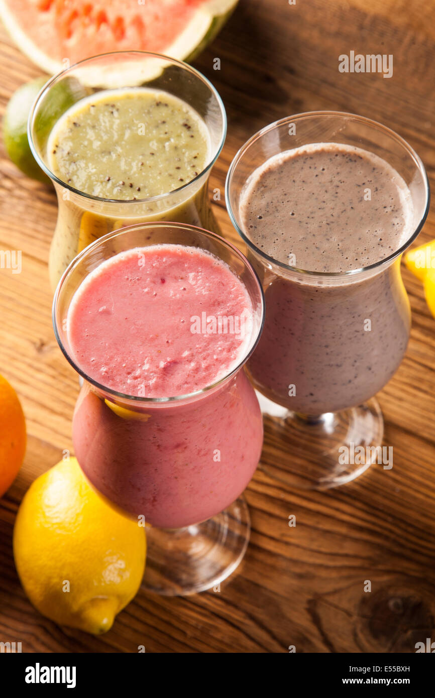 Exotic alcohol drinks set with fruits isolated on white background ...