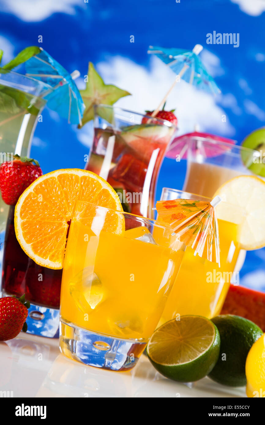 Exotic alcohol drinks set with fruits Stock Photo - Alamy