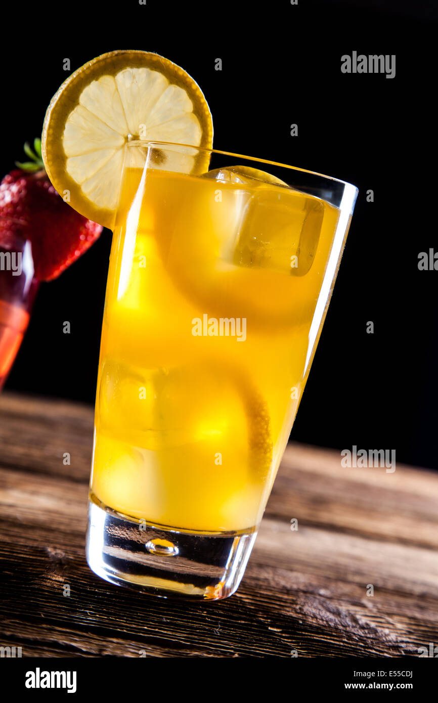 Exotic alcohol drinks set with fruits Stock Photo - Alamy