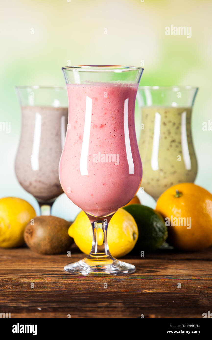 Exotic alcohol drinks set with fruits isolated on white background ...