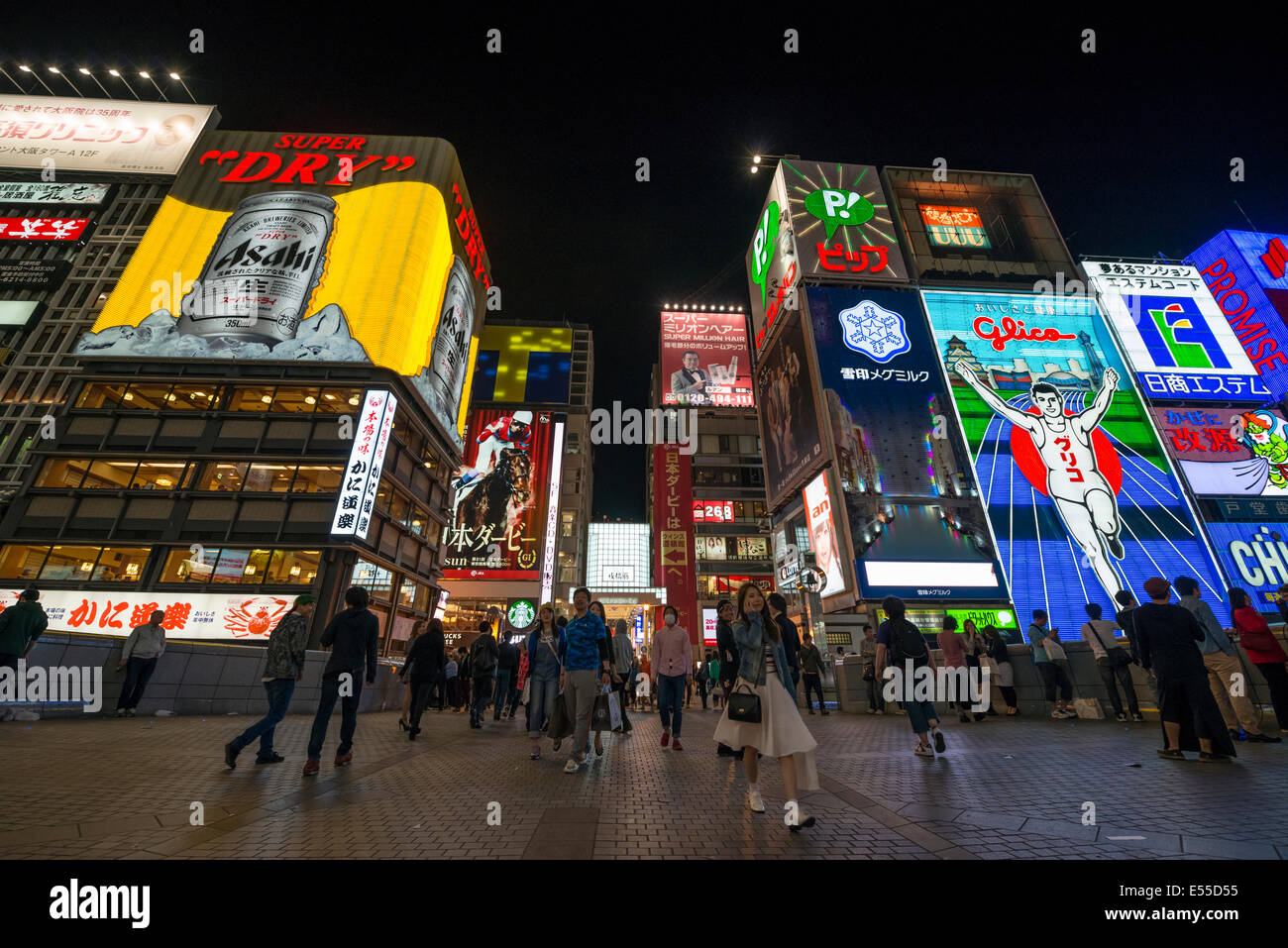 Illuminated Neon Signs Viewed from Ebisu Bridge in Dotonbori at Night ...