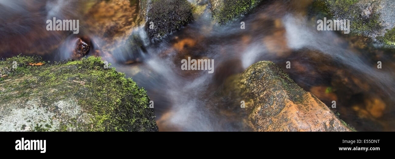 Panorama format detail of flowing stream over rocks Stock Photo - Alamy