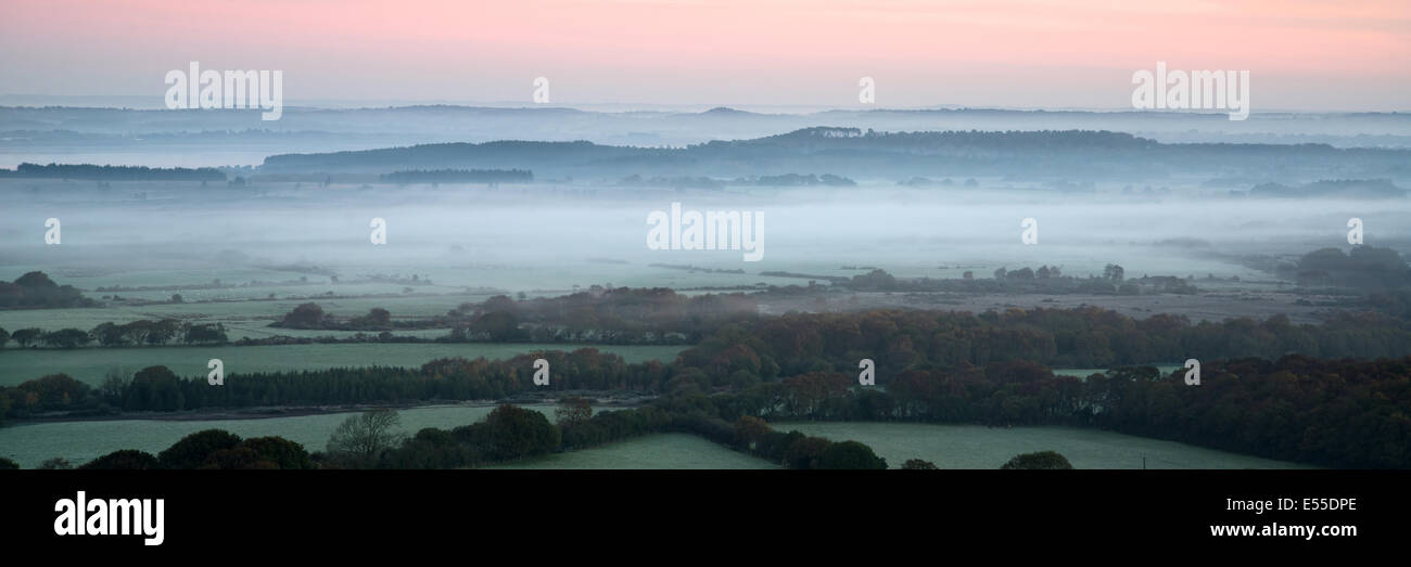Panorama misty countryside landscape vibrant dawn sunrise Stock Photo ...