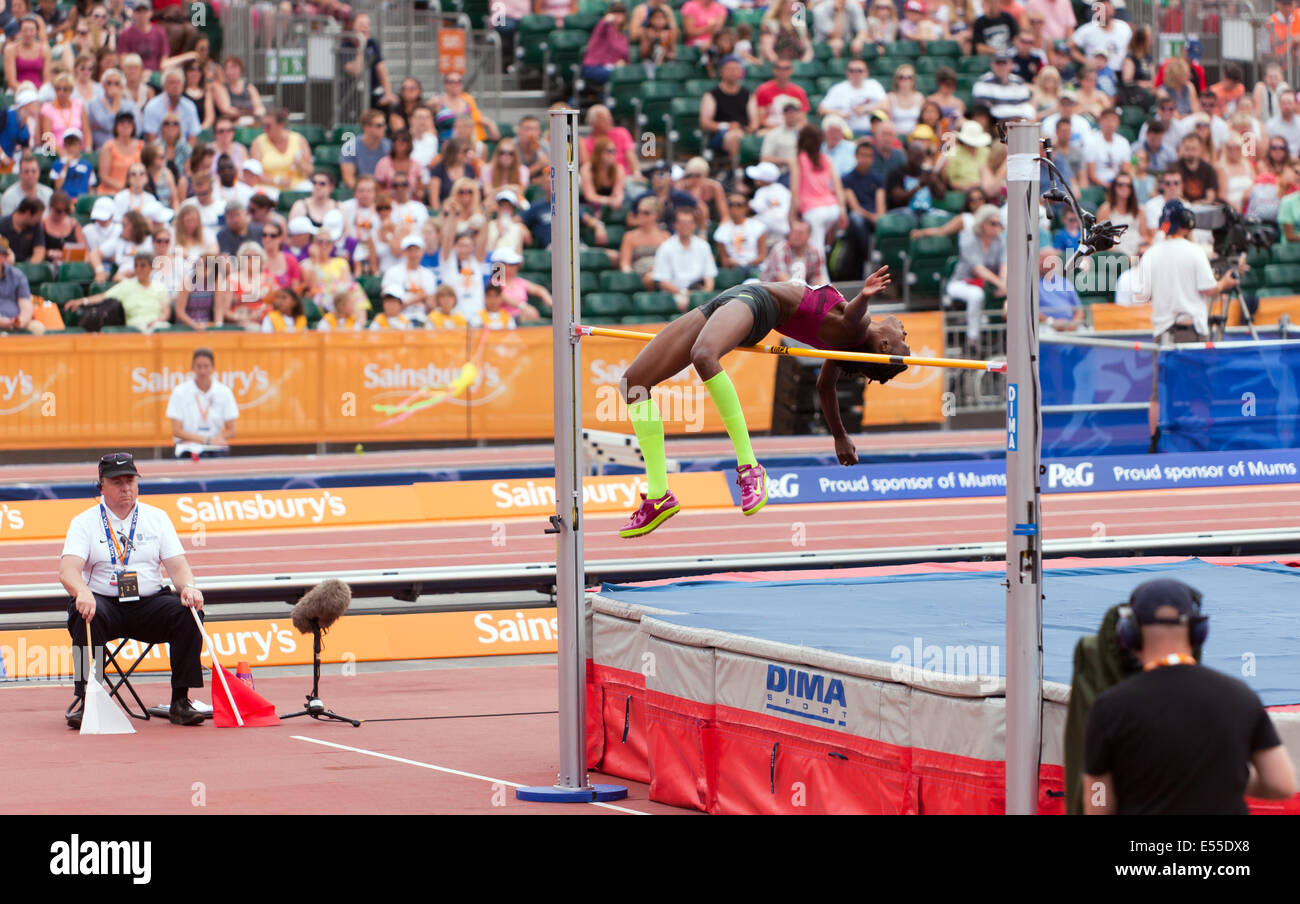 Chaunte Lowe (USA) on her way over the bar, during the high jump event ...