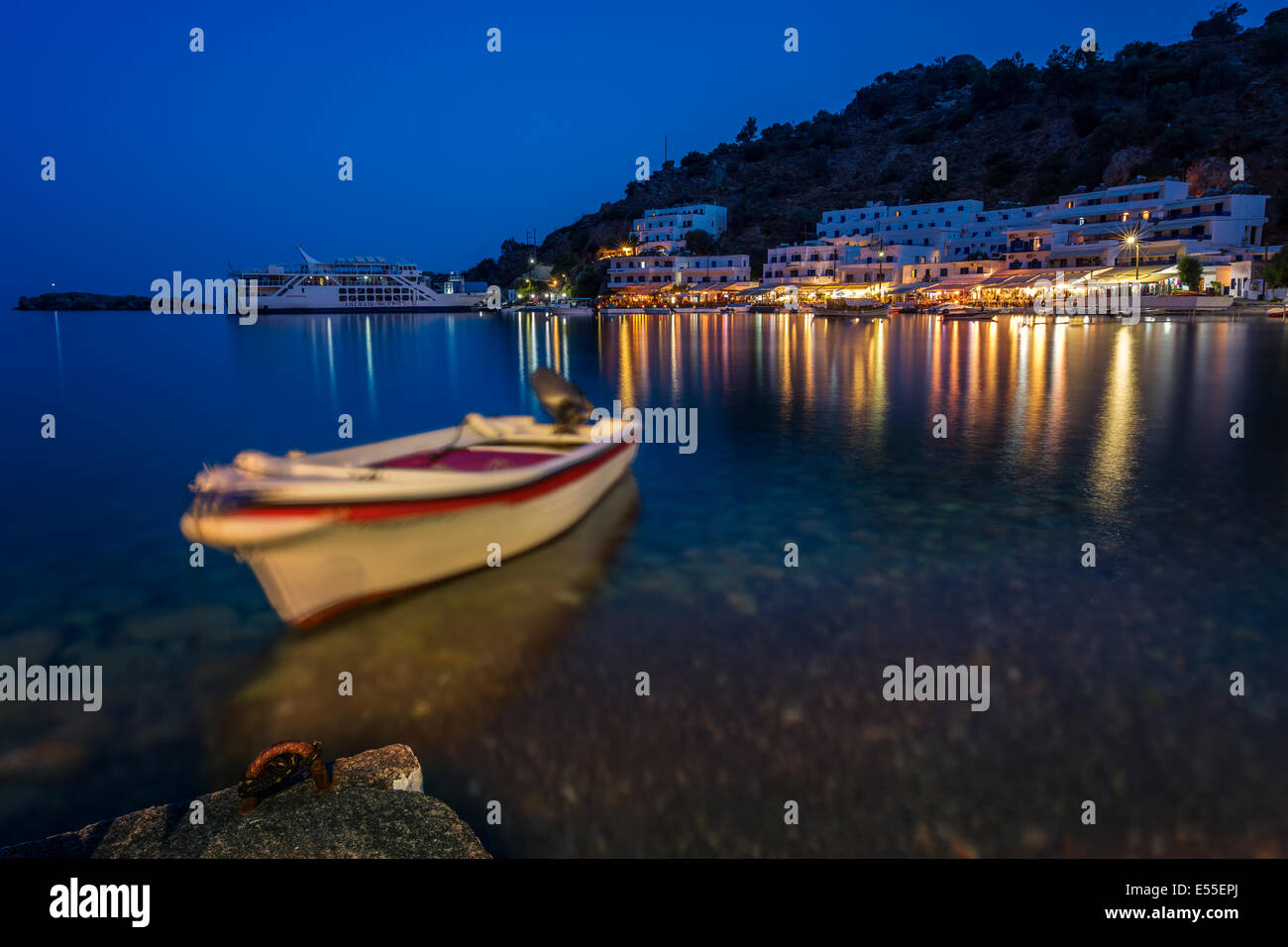 Night view of Loutro village, Sfakia, Chania, Crete, Greece Stock Photo ...
