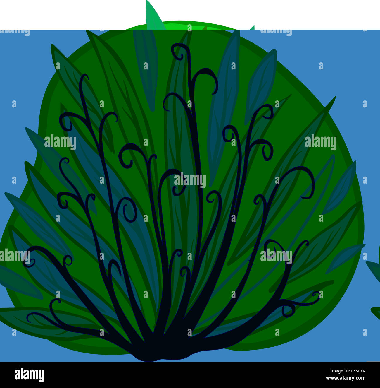 Illustration of a cartoon bush with green leaves, brown trunk and ...