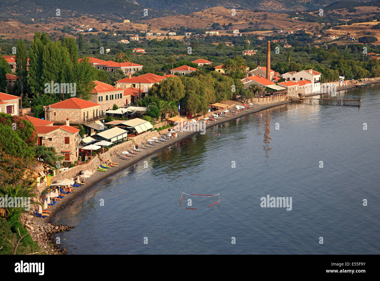 The beach of Molyvos (or "Mythimna") town, Lesvos (or "Mytilene ...