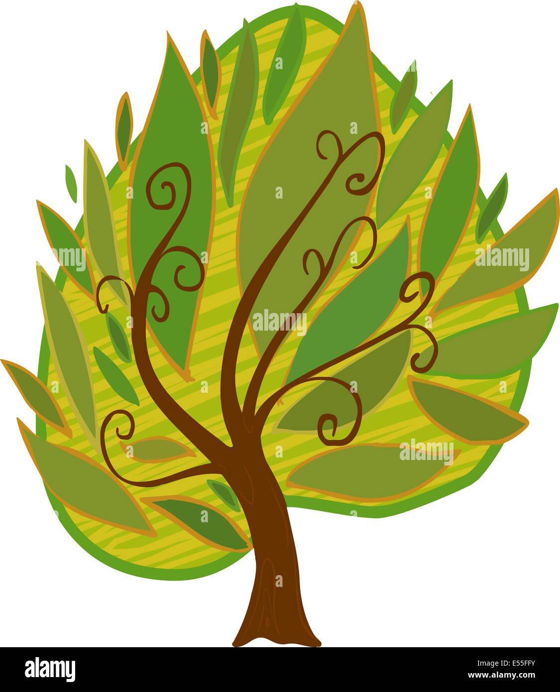Illustration of a cartoon tree. The tree with light and dark green ...