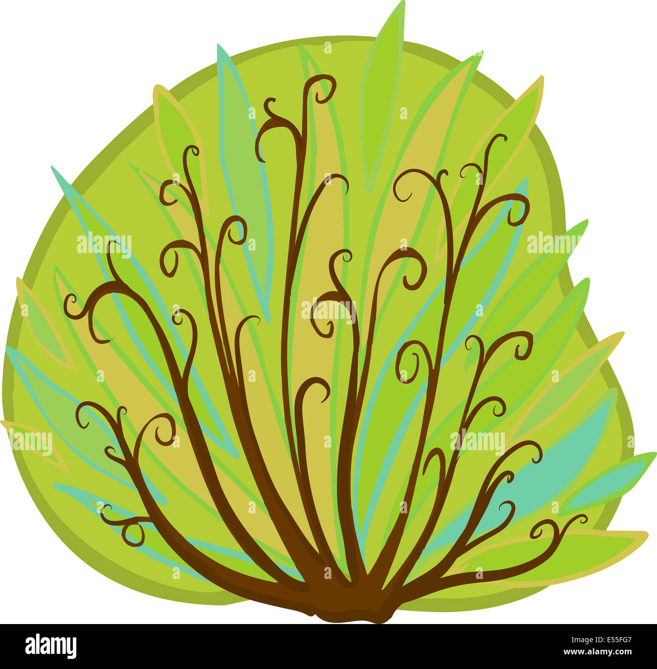 Illustration of a cartoon bush with green leaves, brown trunk and ...