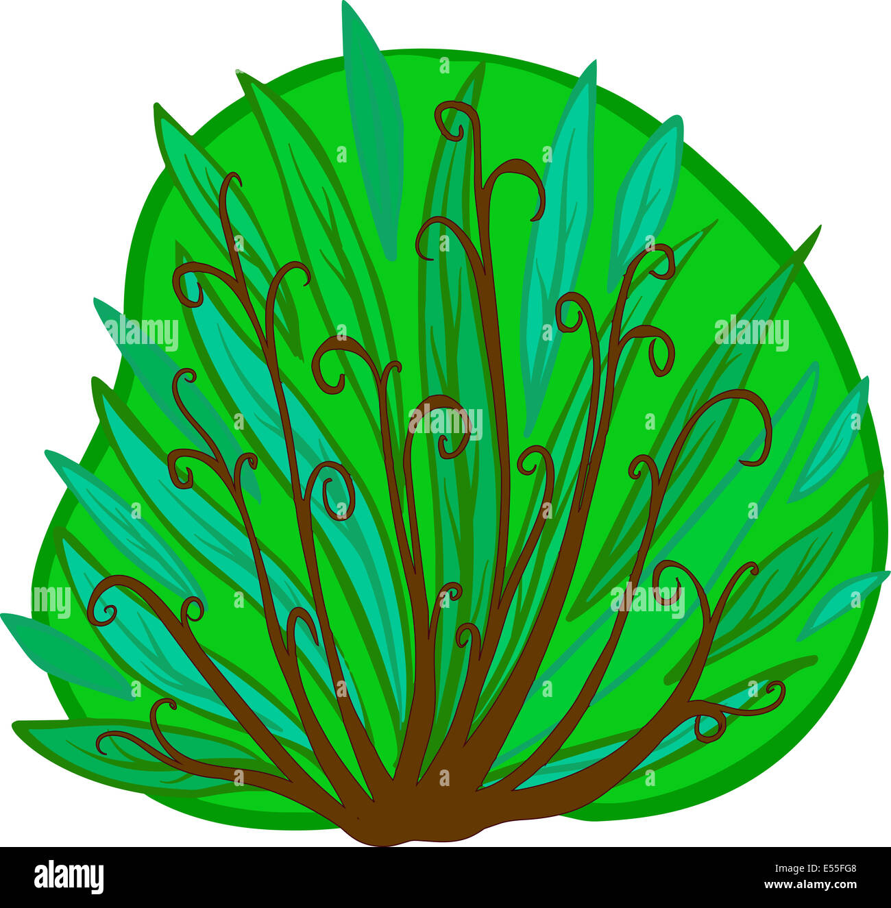 Illustration of a cartoon bush with green leaves, brown trunk and ...