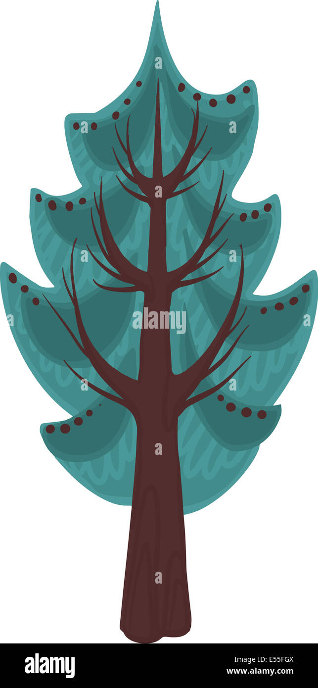Illustration of a cartoon conifer tree with light and dark blue needles ...