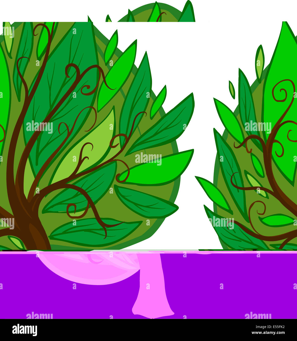 Illustration of a cartoon tree with light and dark green leaves, brown ...