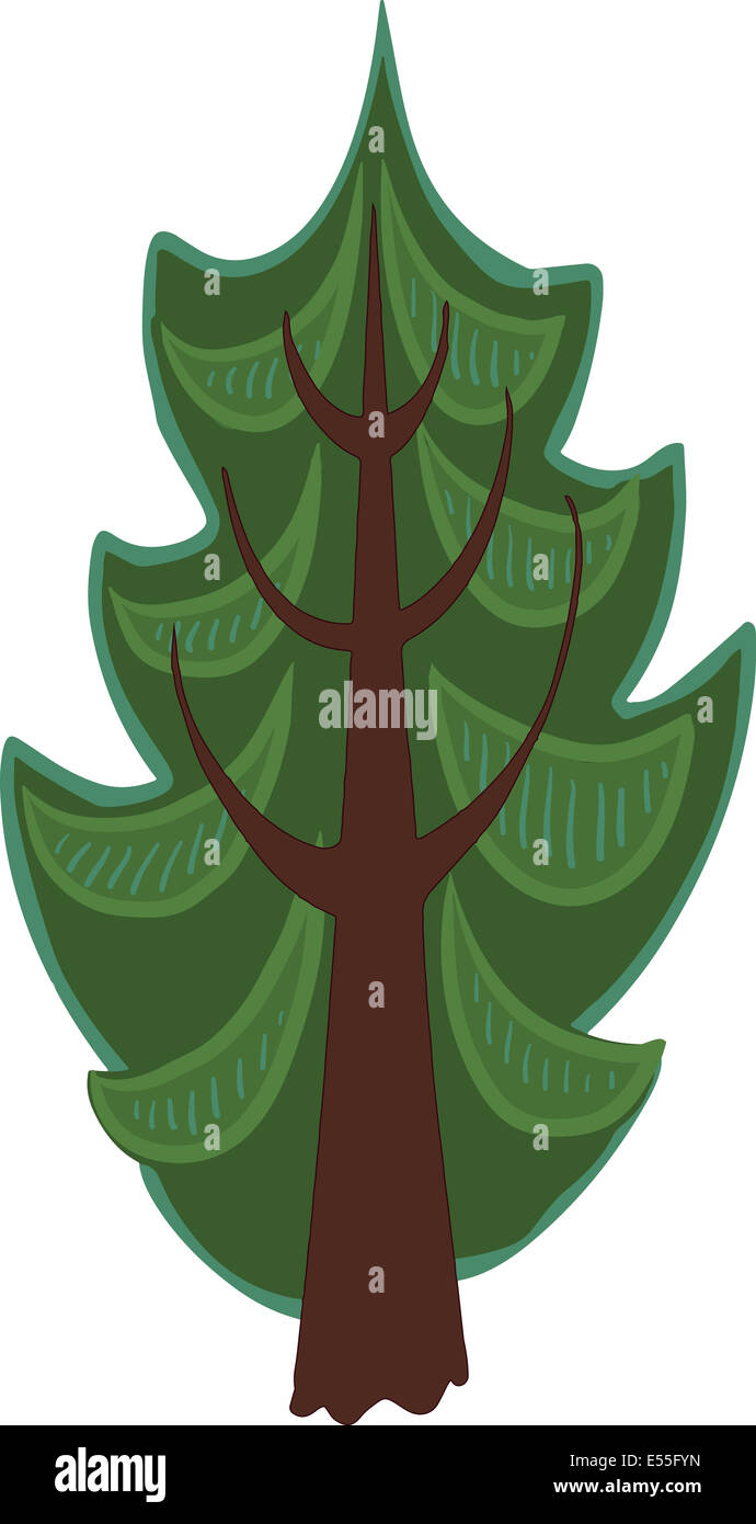 Illustration of a cartoon conifer tree with light and dark green ...