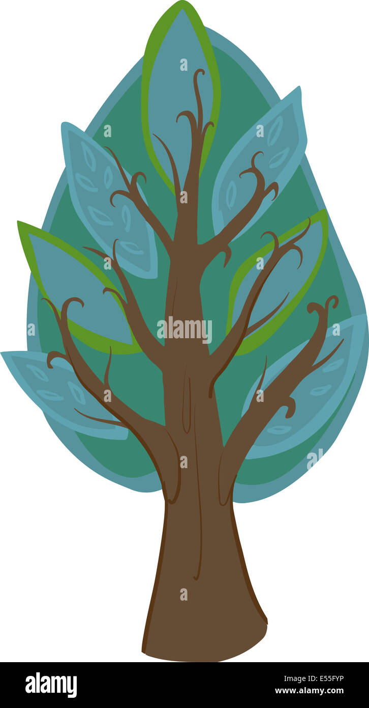Illustration of a cartoon deciduous tree with light and dark blue ...
