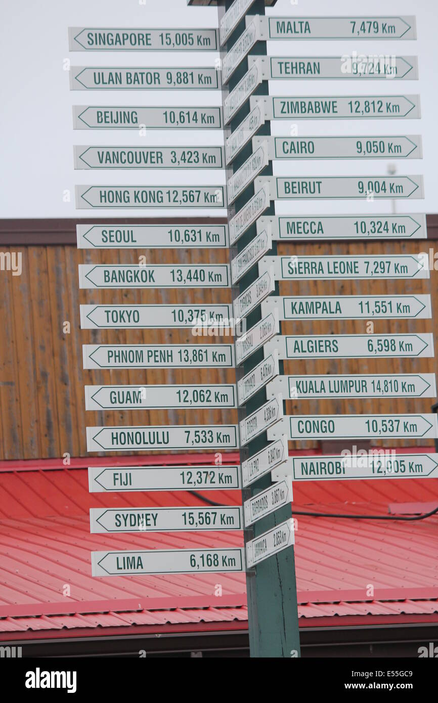 Destination and mileage marker, indicating direction, place and mileage ...