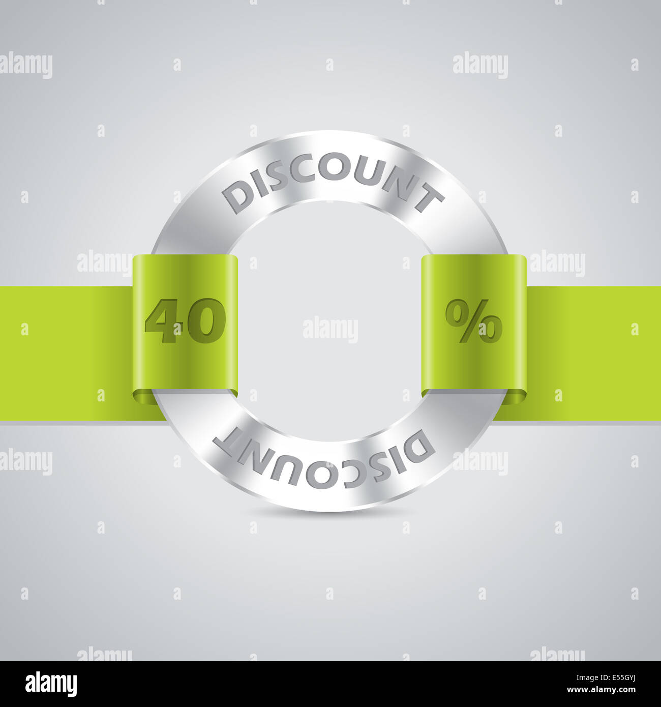 Discount sale metallic badge with green ribbon Stock Photo - Alamy