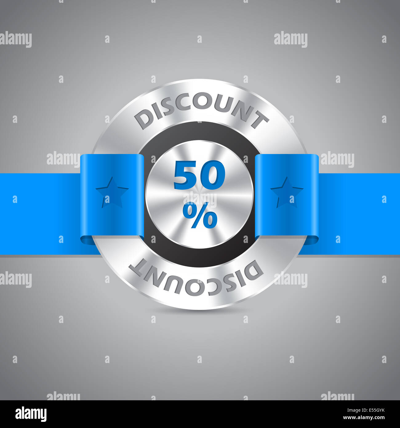 Discount sale metallic badge with blue ribbon Stock Photo - Alamy