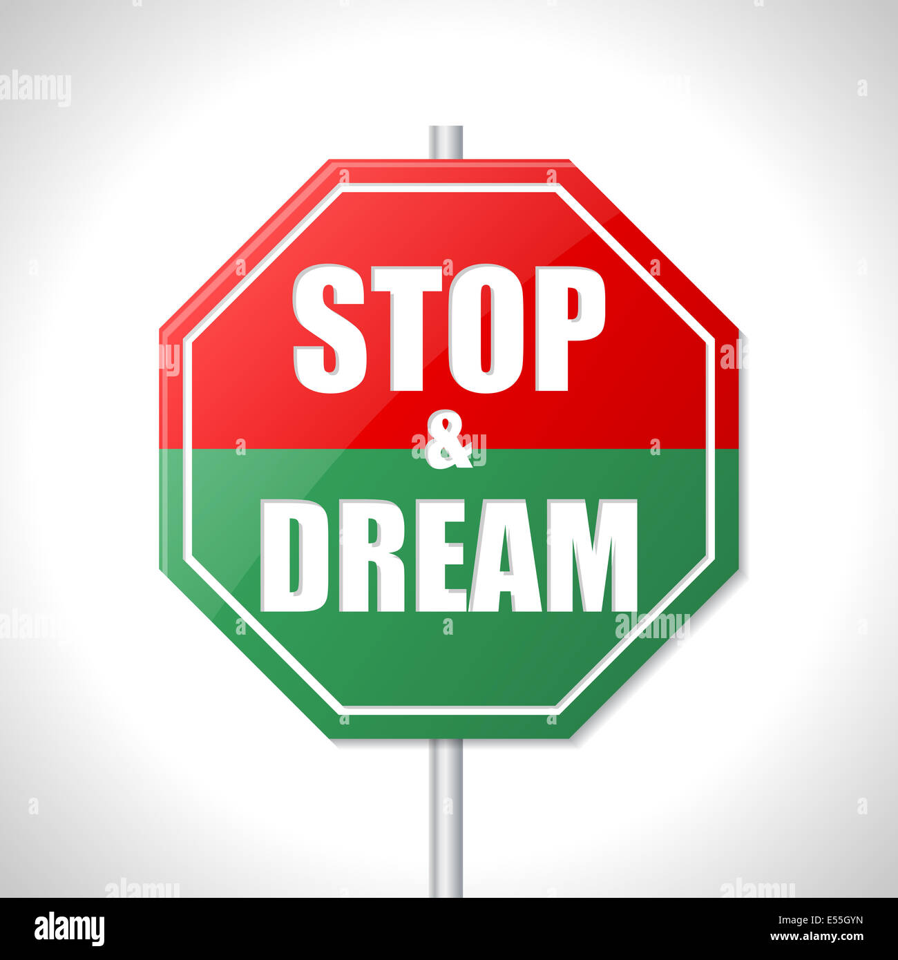 Stop and dream bicolor traffic sign on white Stock Photo - Alamy