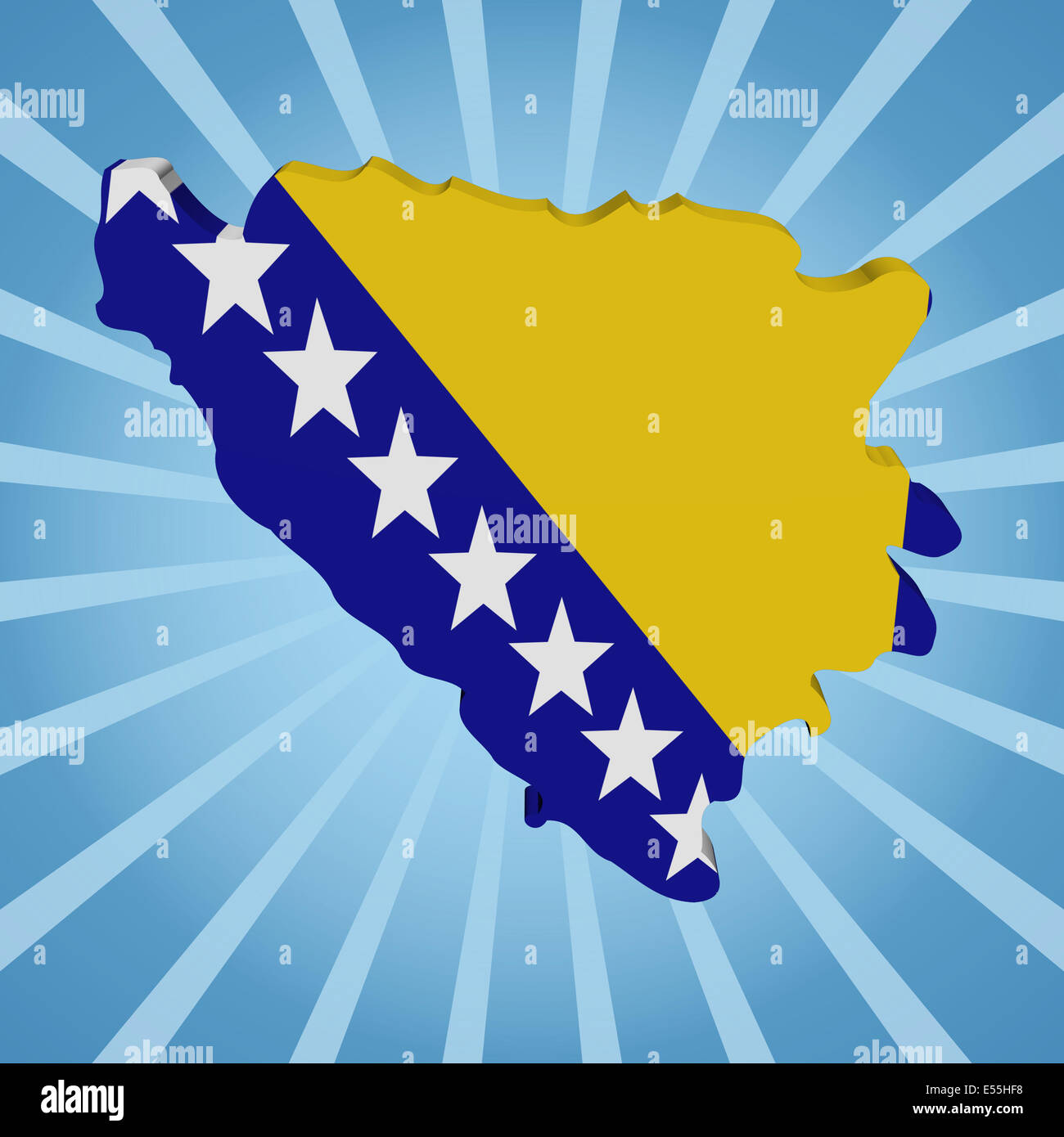Bosnia map flag on blue sunburst illustration Stock Photo - Alamy
