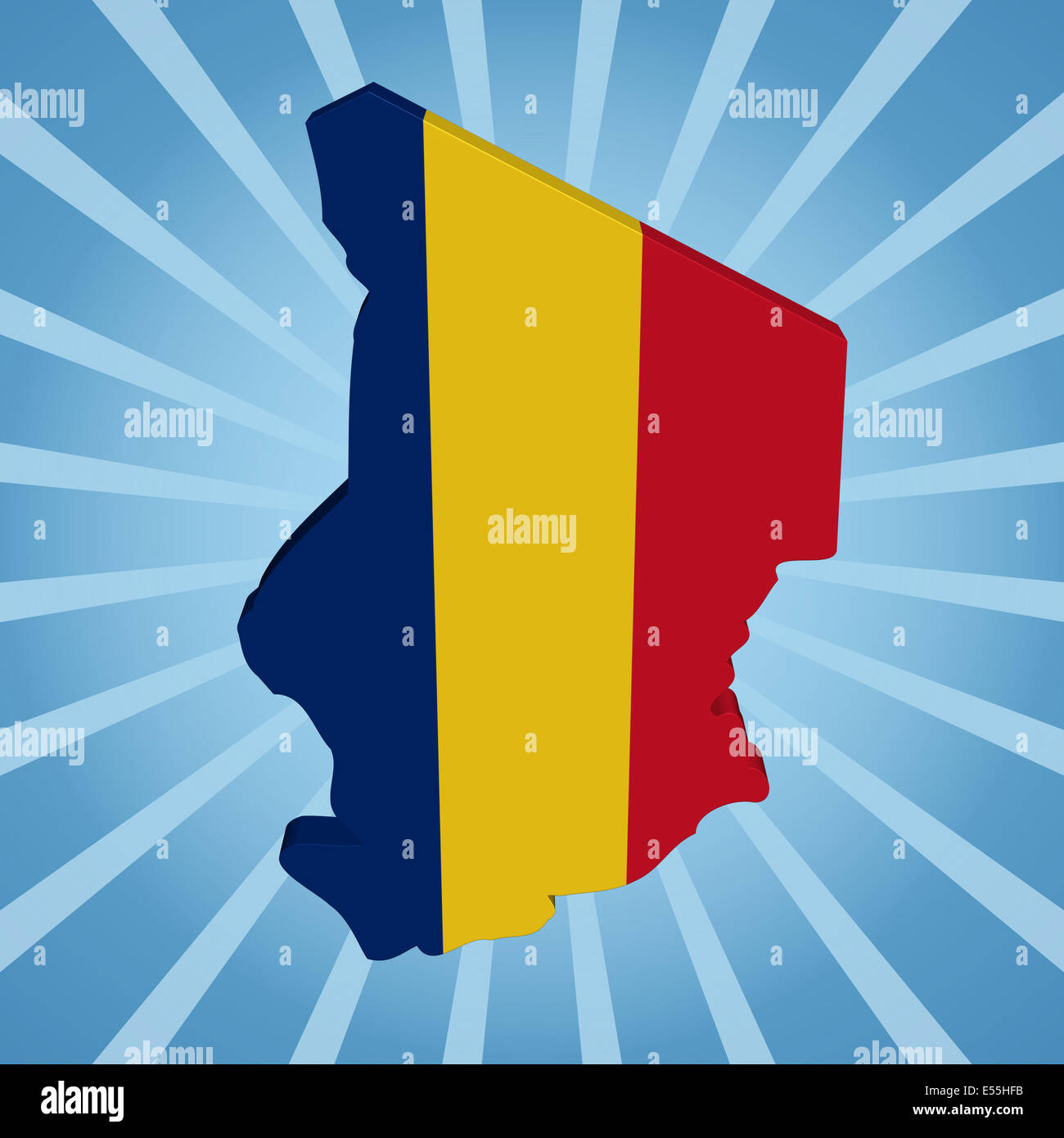 Chad map flag on blue sunburst illustration Stock Photo - Alamy
