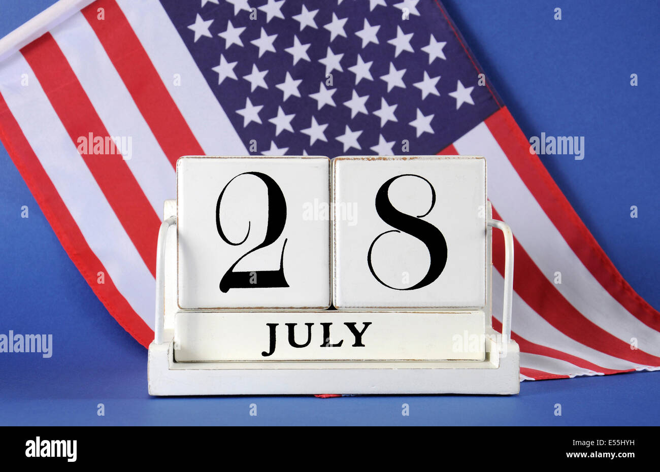 Vintage style white block calendar for 28 July, start of World War I ...