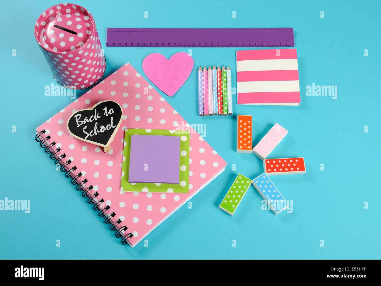 Back to School bright pink, polka dot and colorful stationery and ...