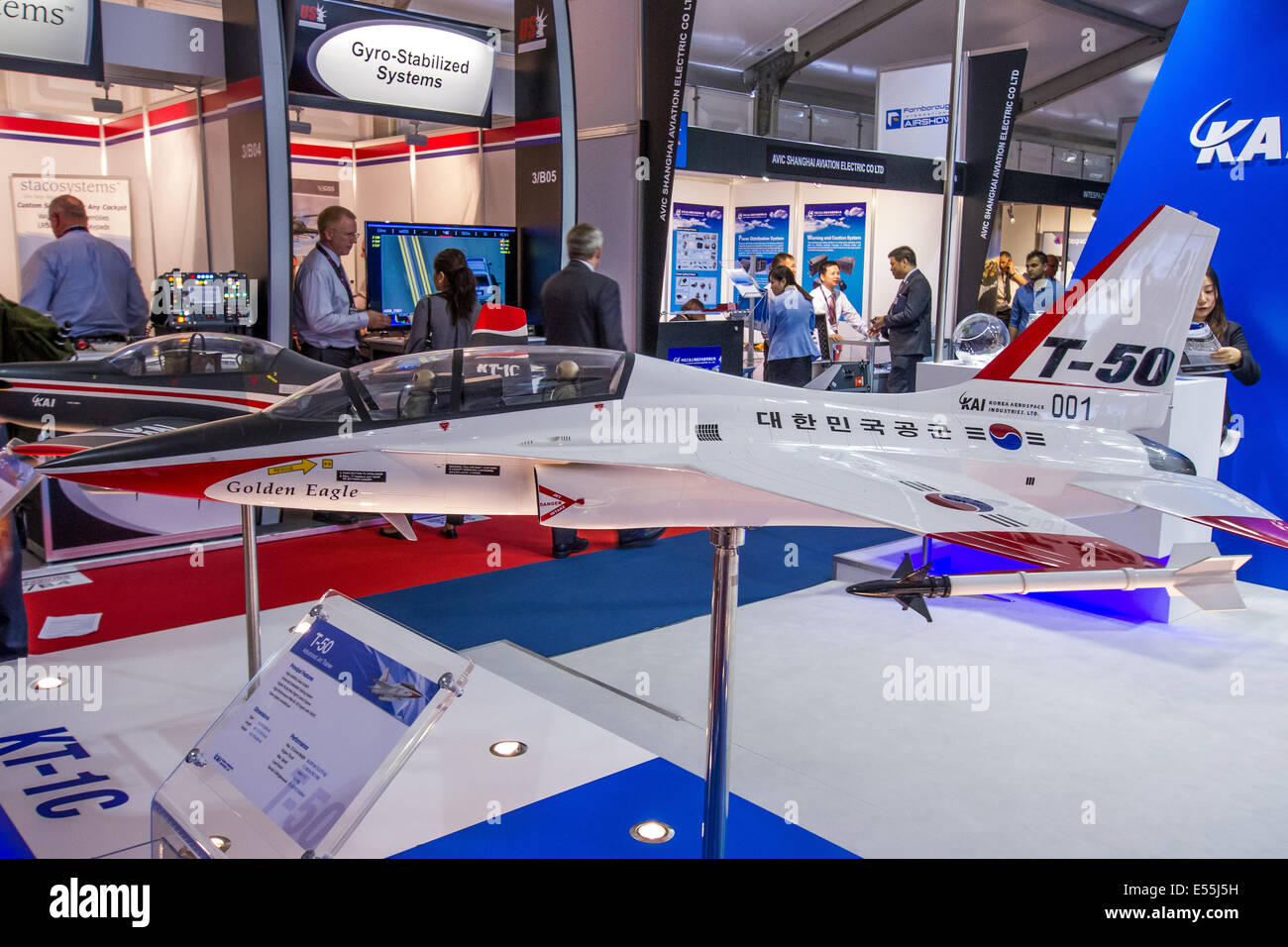 The Farnborough International Airshow 2014 featured numerous business displays, including ...