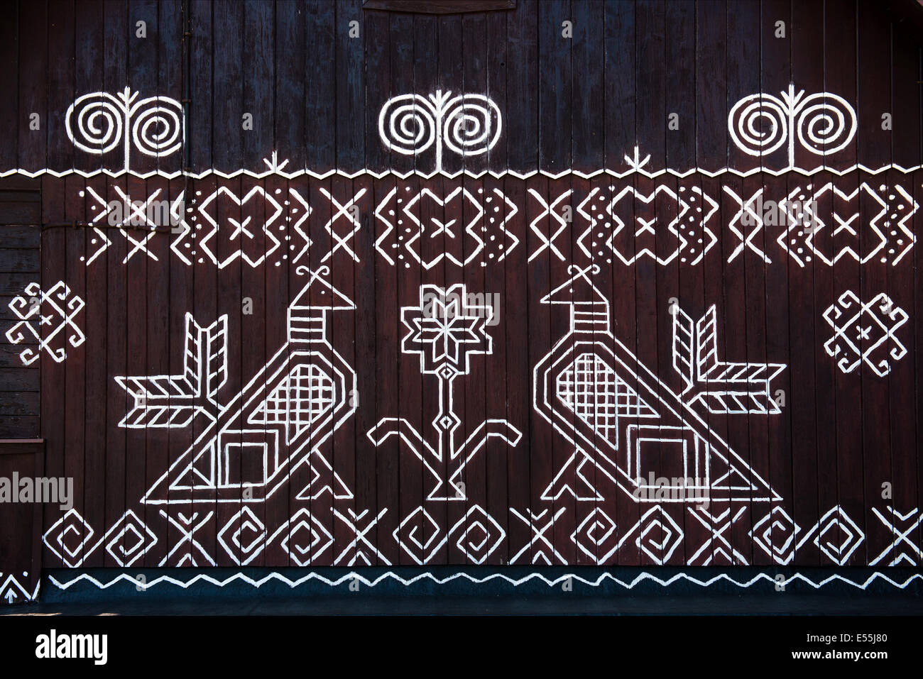 painted pattern on side of log house in Cicmany, UNESCO World Heritage ...