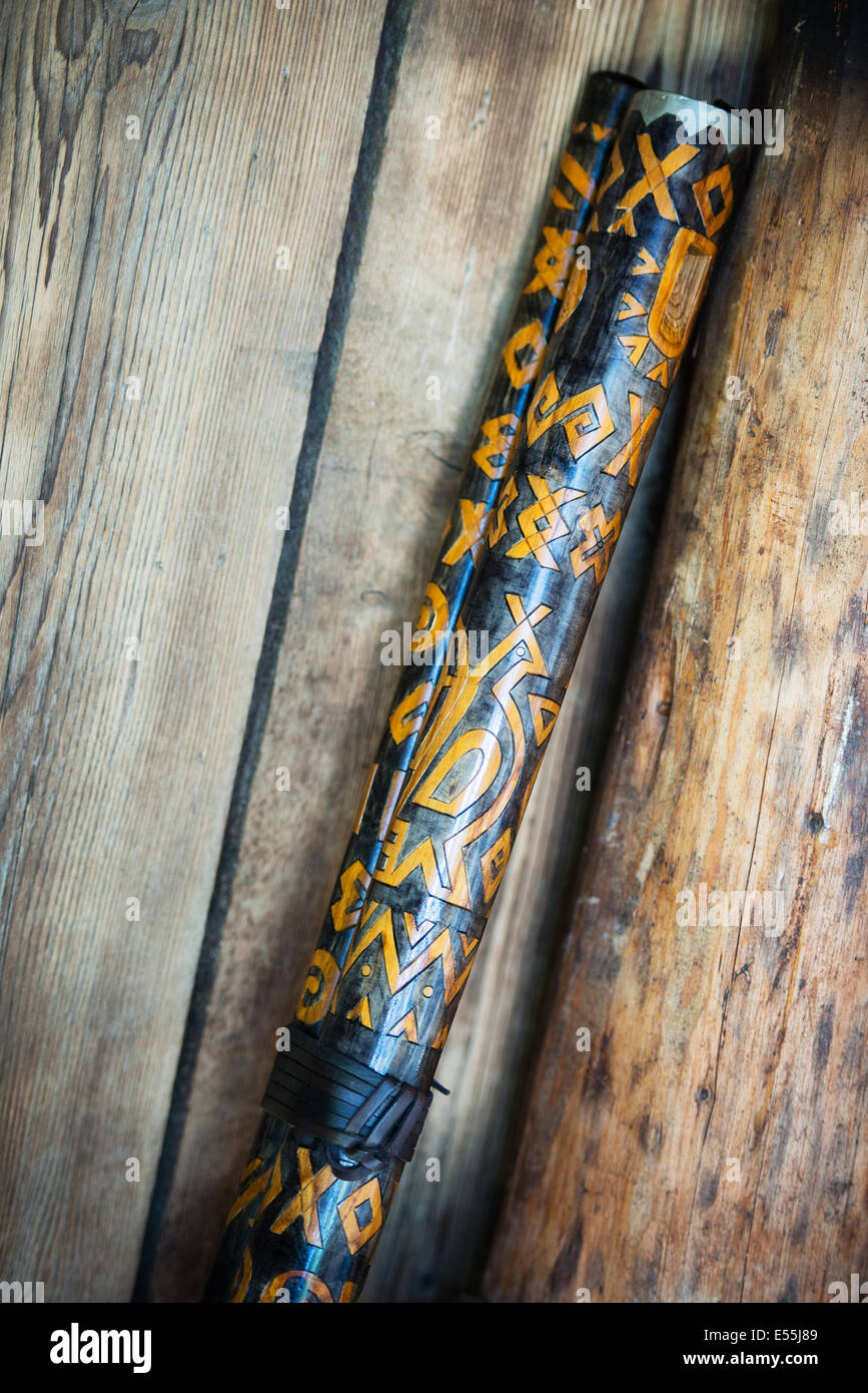 Ornaments on typical Slovak musical instrument - Fujara Stock Photo - Alamy